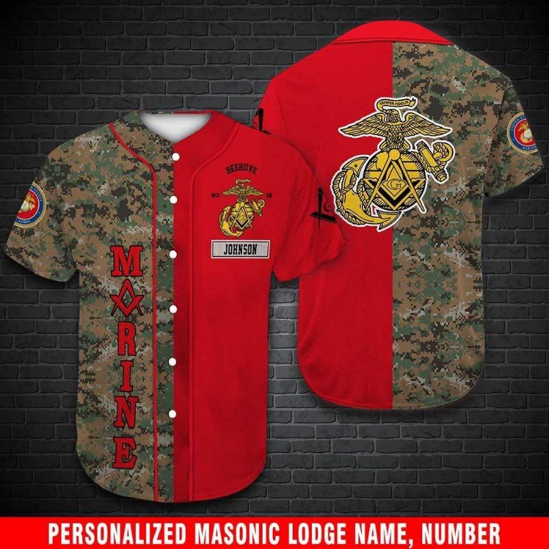 Custom Personalized Name Freemasonry Us Marine Corps Veteran Red Camo ...