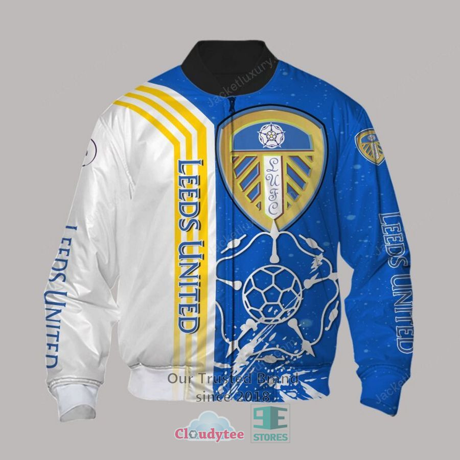 Leeds United Blue With Yellow Stripes Bomber Jacket - Bluefink