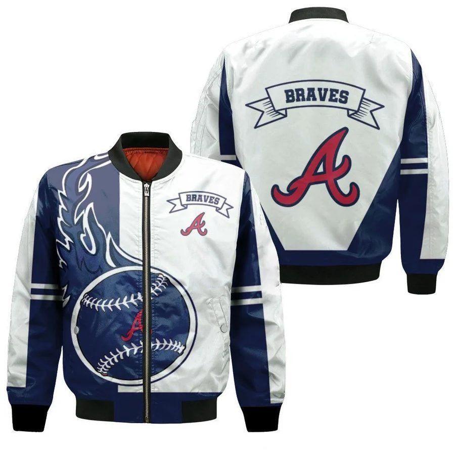MLB Atlanta Braves White Navy Blue Bomber Jacket - Bluefink