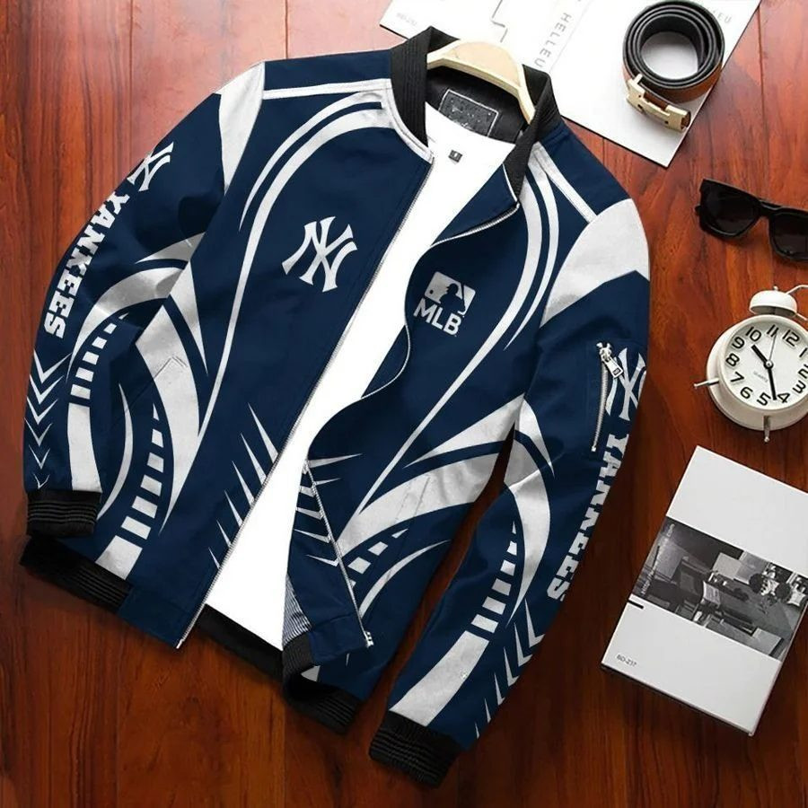 MLB New York Yankees Blue White Bomber Jacket - Bluefink