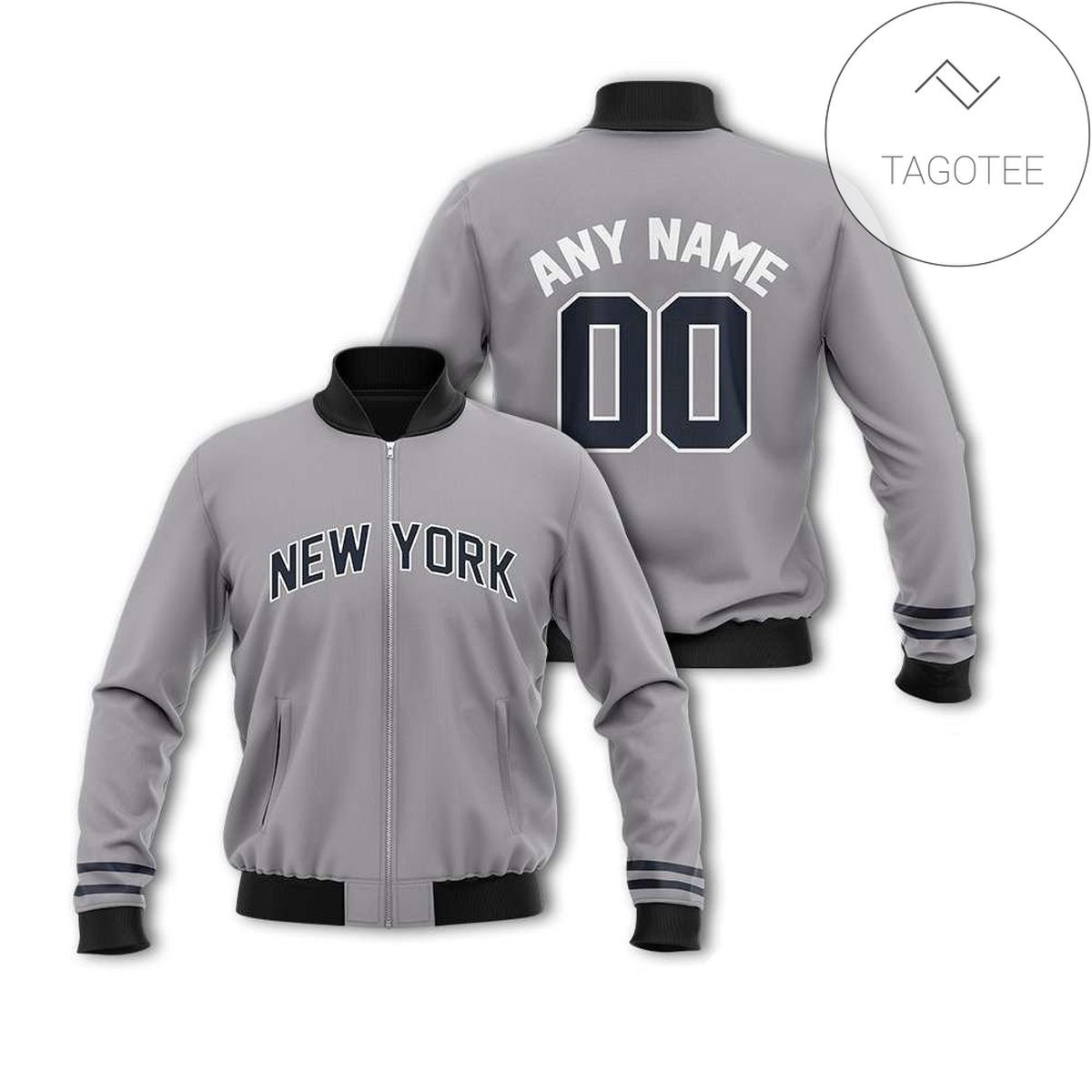 MLB New York Yankees Custom Name Number Gray Bomber Jacket - Bluefink