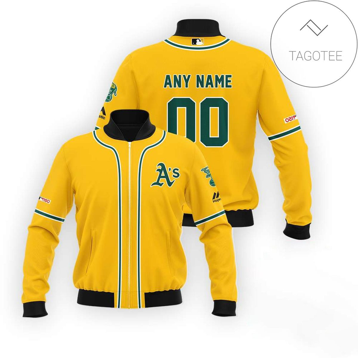 MLB Oakland Athletics Custom Name Number Yellow Bomber Jacket - Bluefink