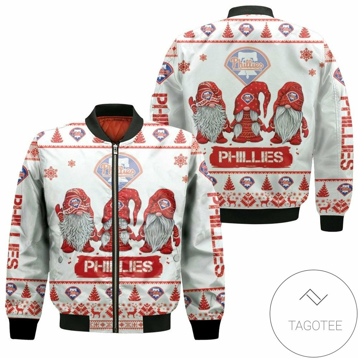 MLB Philadelphia Phillies Christmas Gnomes Bomber Jacket - Bluefink