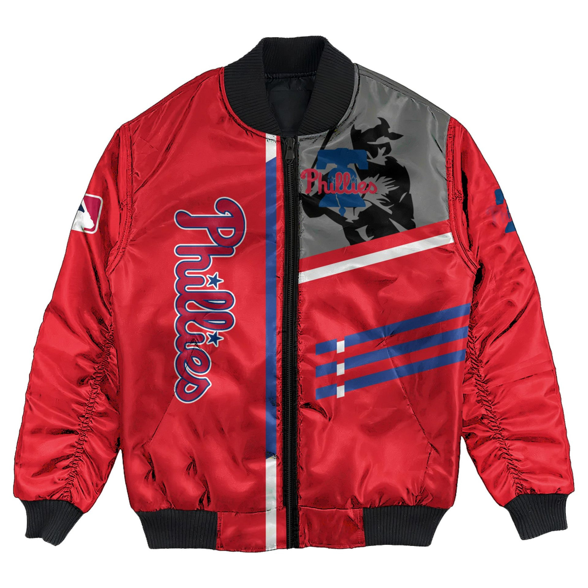 MLB Philadelphia Phillies Custom Name Number Red Bomber Jacket - Bluefink