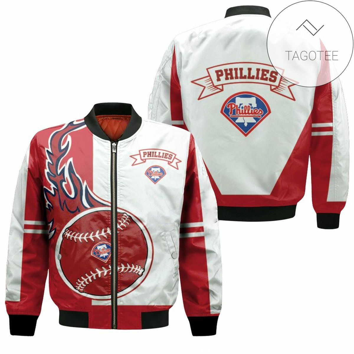MLB Philadelphia Phillies Red White Bomber Jacket - Bluefink