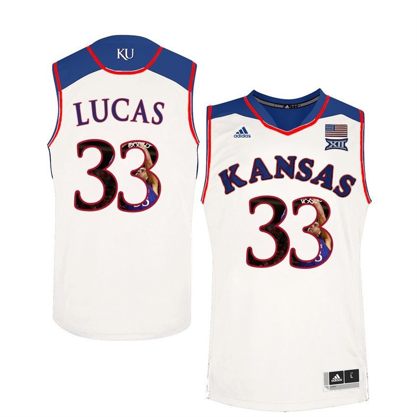 Male Kansas Jayhawks White Landen Lucas College Basketball Portrait ...