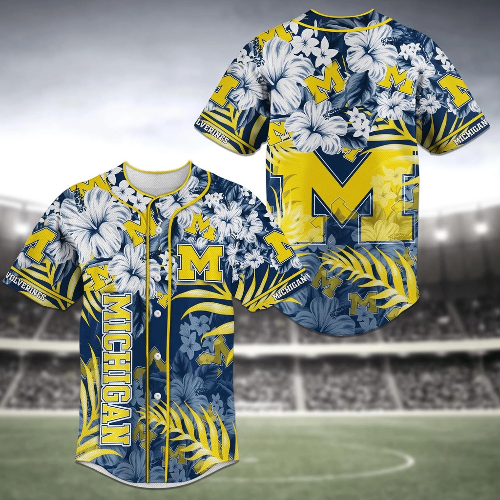 Michigan Wolverines NCAA Baseball Jersey Shirt Flower - Bluefink
