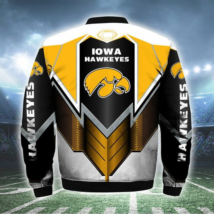 NCAA Iowa Hawkeyes Gold Black Bomber Jacket V3 - Bluefink