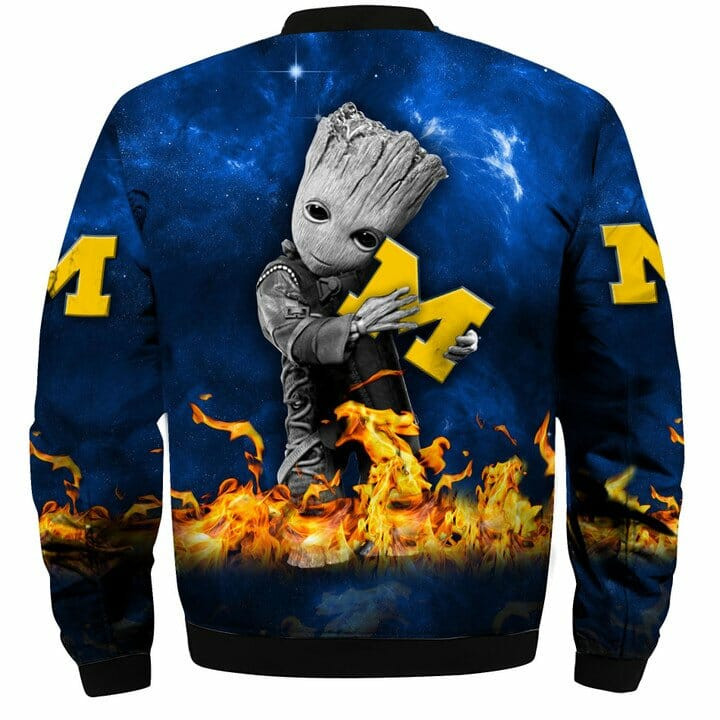 NCAA Michigan Wolverines Navy Blue Baby Groot Bomber Jacket - Bluefink
