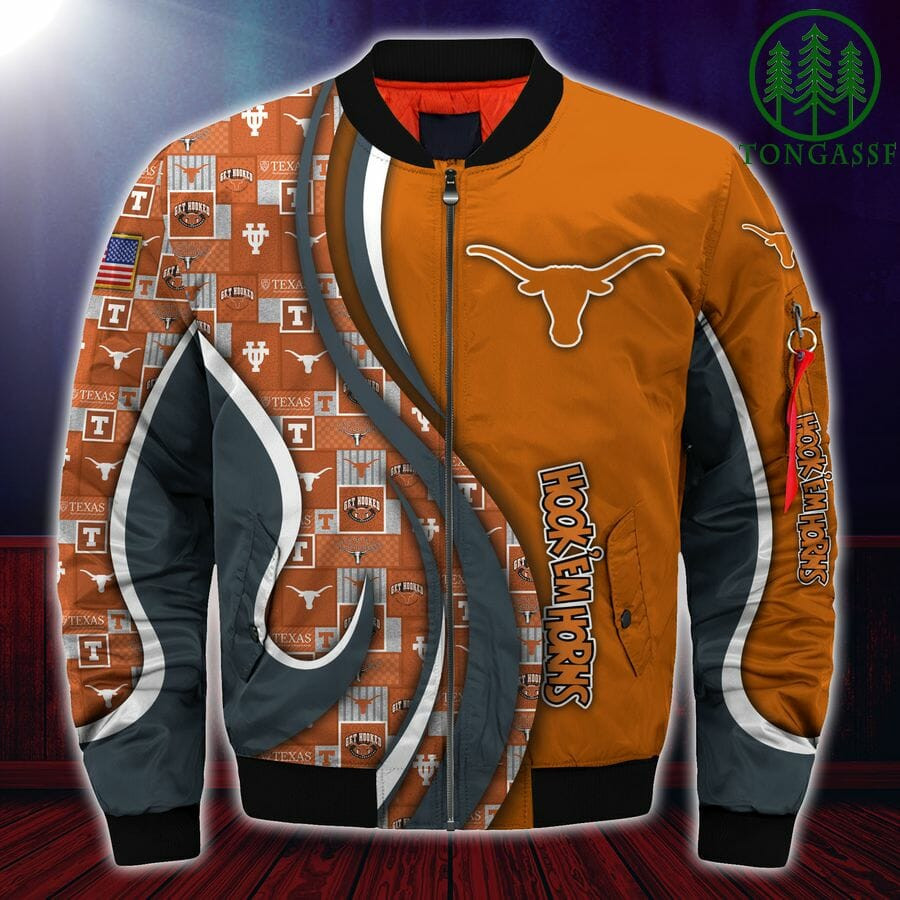NCAA Texas Longhorns Custom Number Orange Bomber Jacket - Bluefink