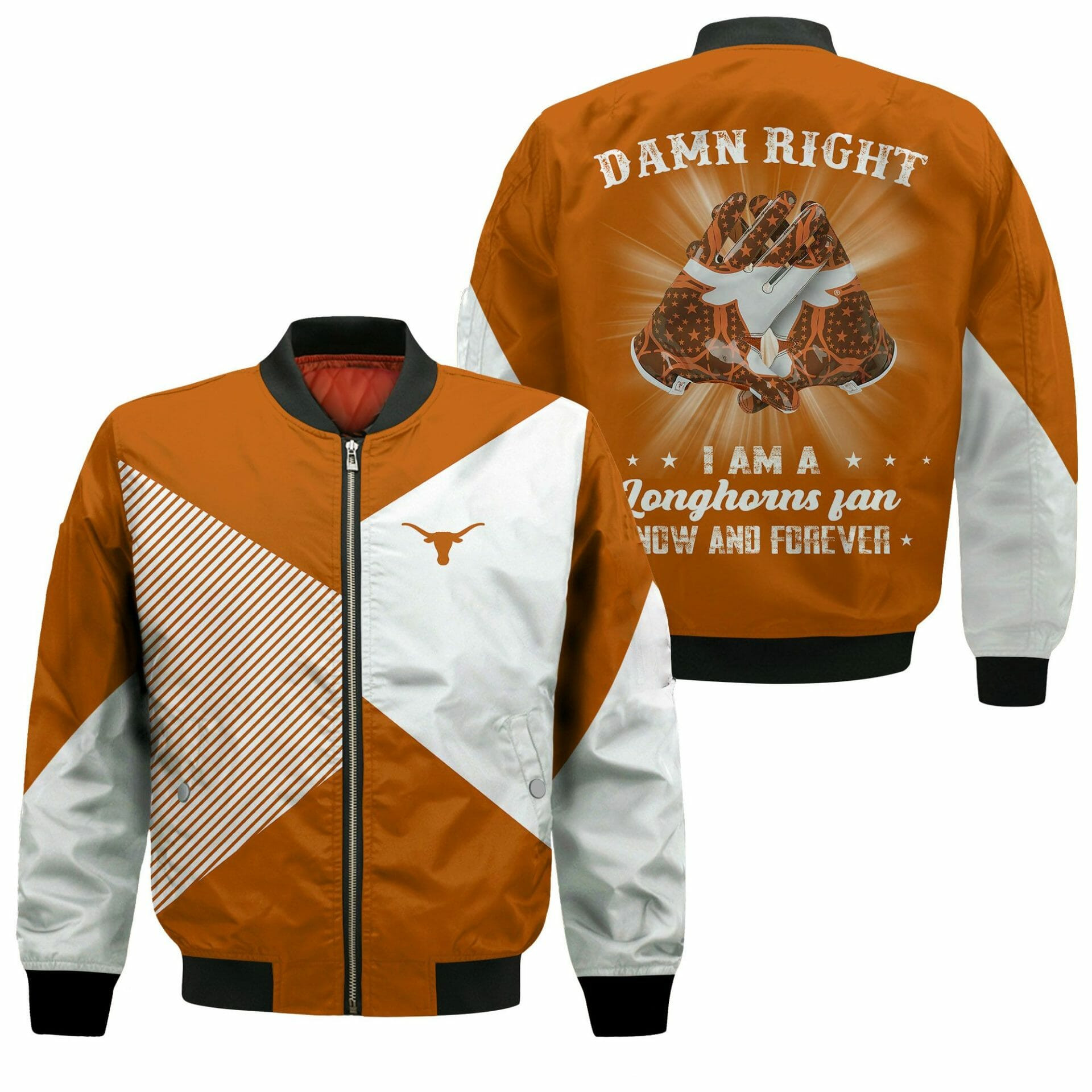 NCAA Texas Longhorns Orange White Bomber Jacket V2 - Bluefink