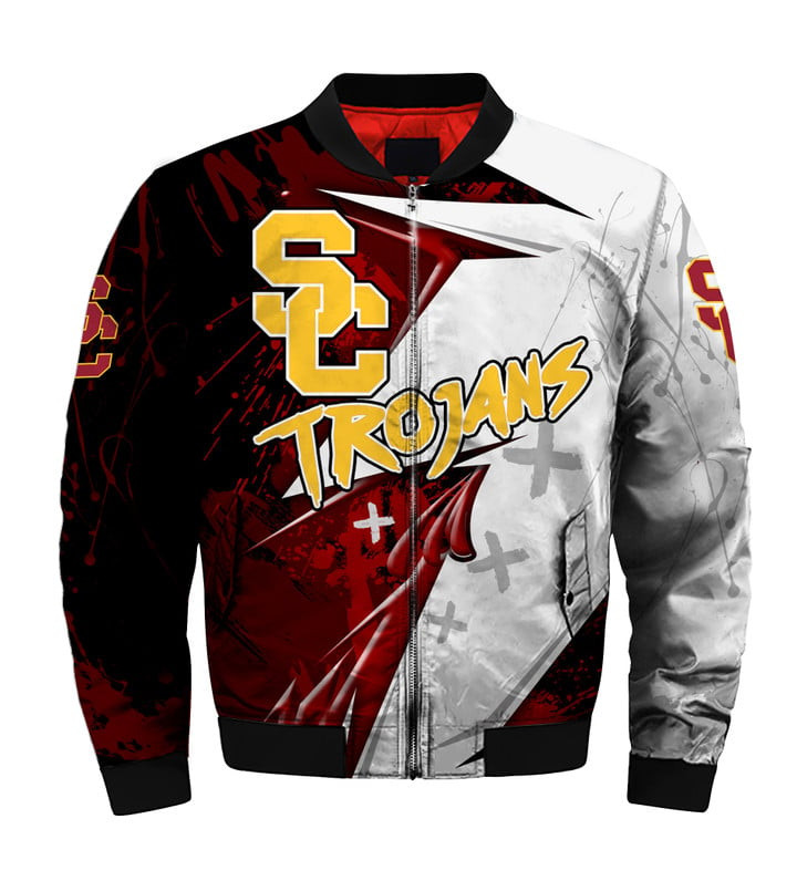 NCAA USC Trojans Cardinal White Bomber Jacket V2 - Bluefink