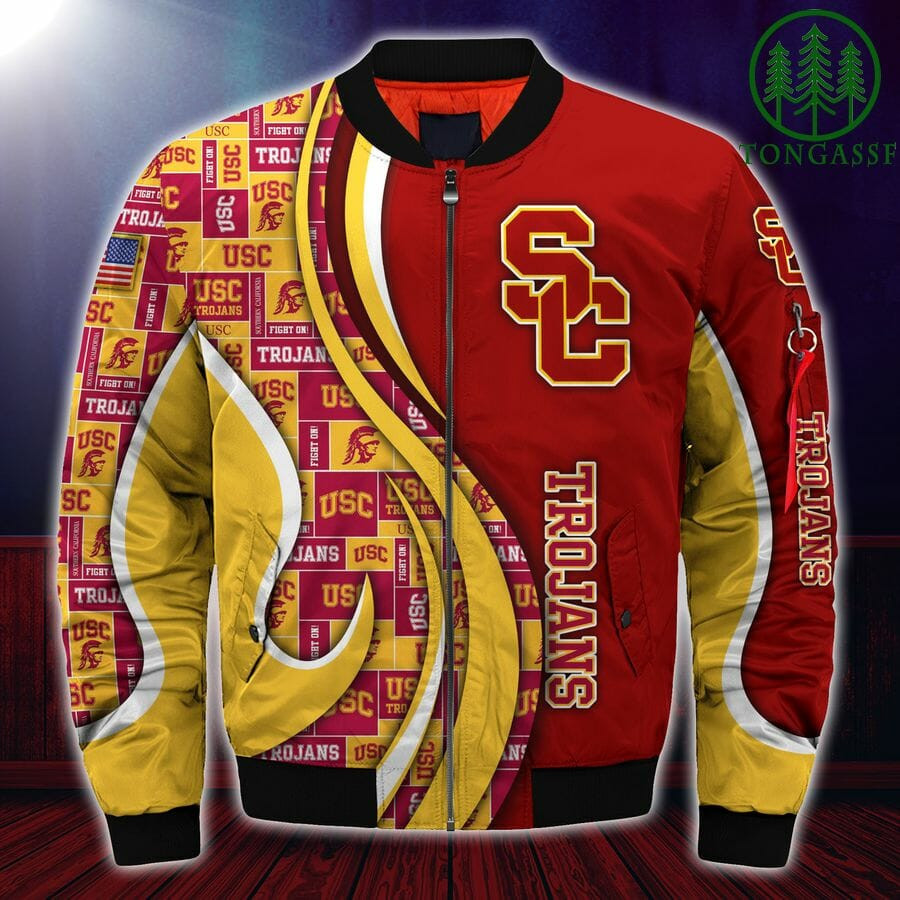 NCAA USC Trojans Custom Number Cardinal Gold Bomber Jacket - Bluefink