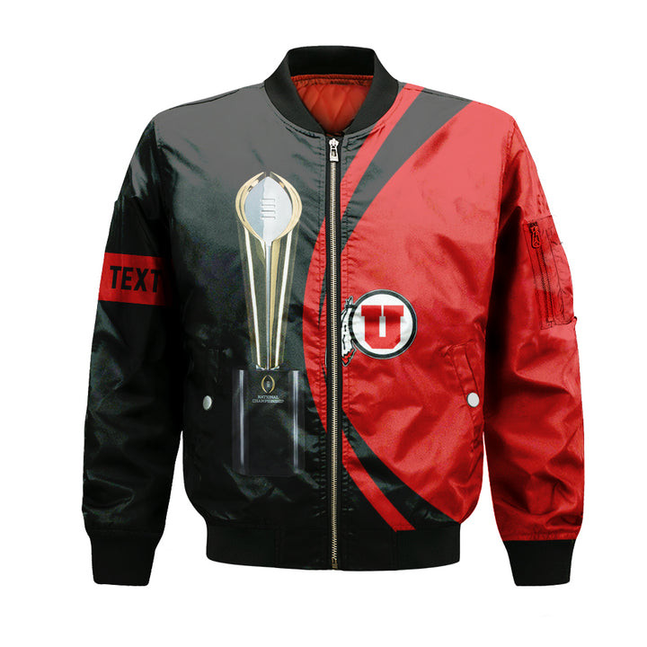 NCAA Utah Utes Custom Text Red Black National Champions Bomber Jacket ...