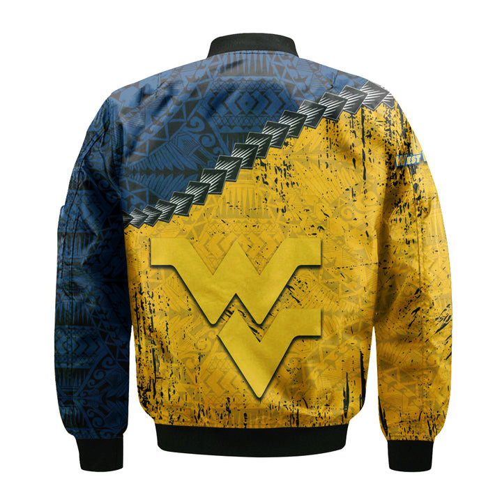 NCAA West Virginia Mountaineers Blue Gold Bomber Jacket V6 - Bluefink