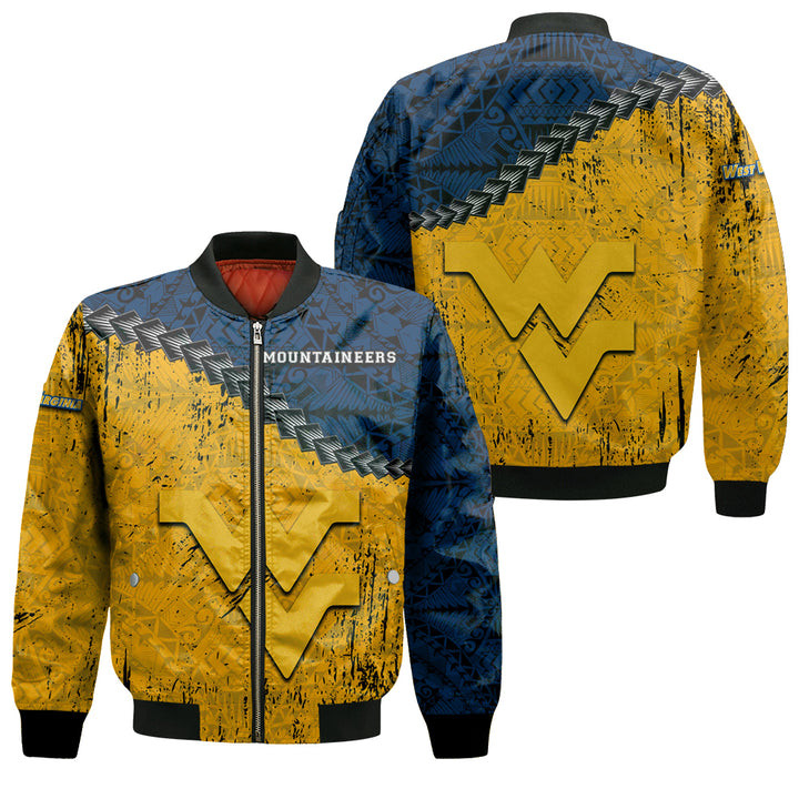 NCAA West Virginia Mountaineers Blue Gold Bomber Jacket V6 - Bluefink