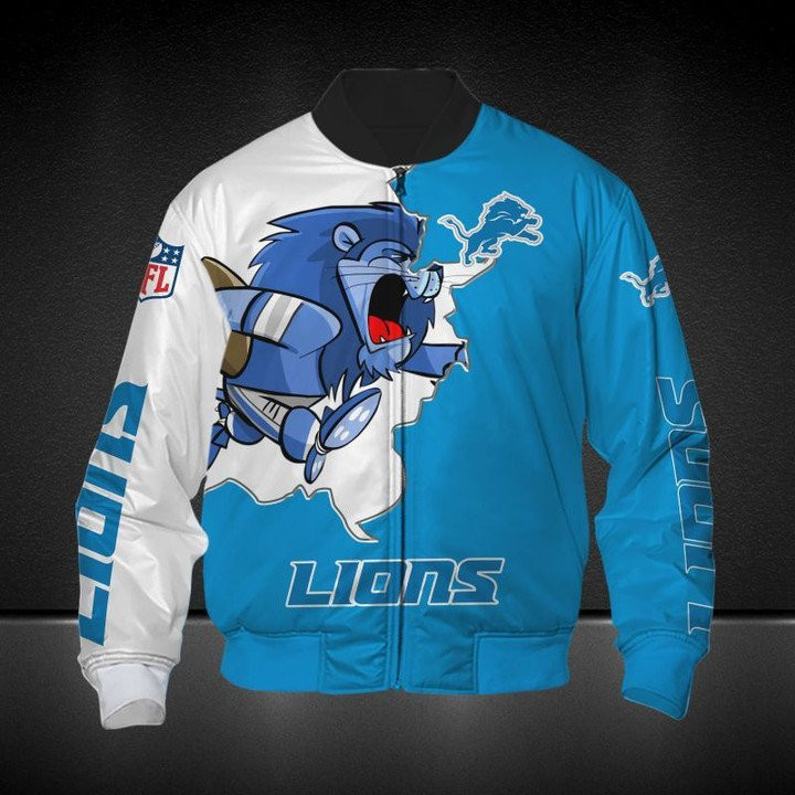 NFL Detroit Lions Blue White Bomber Jacket V2 - Bluefink
