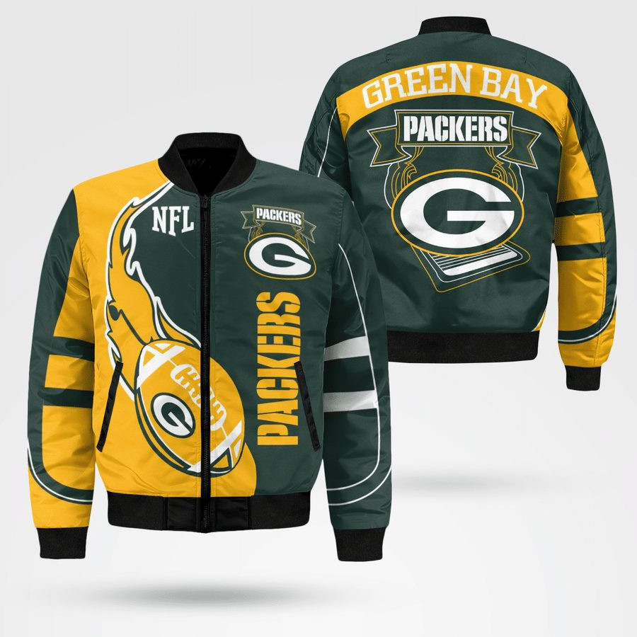 NFL Green Bay Packers Gold Green Bomber Jacket - Bluefink