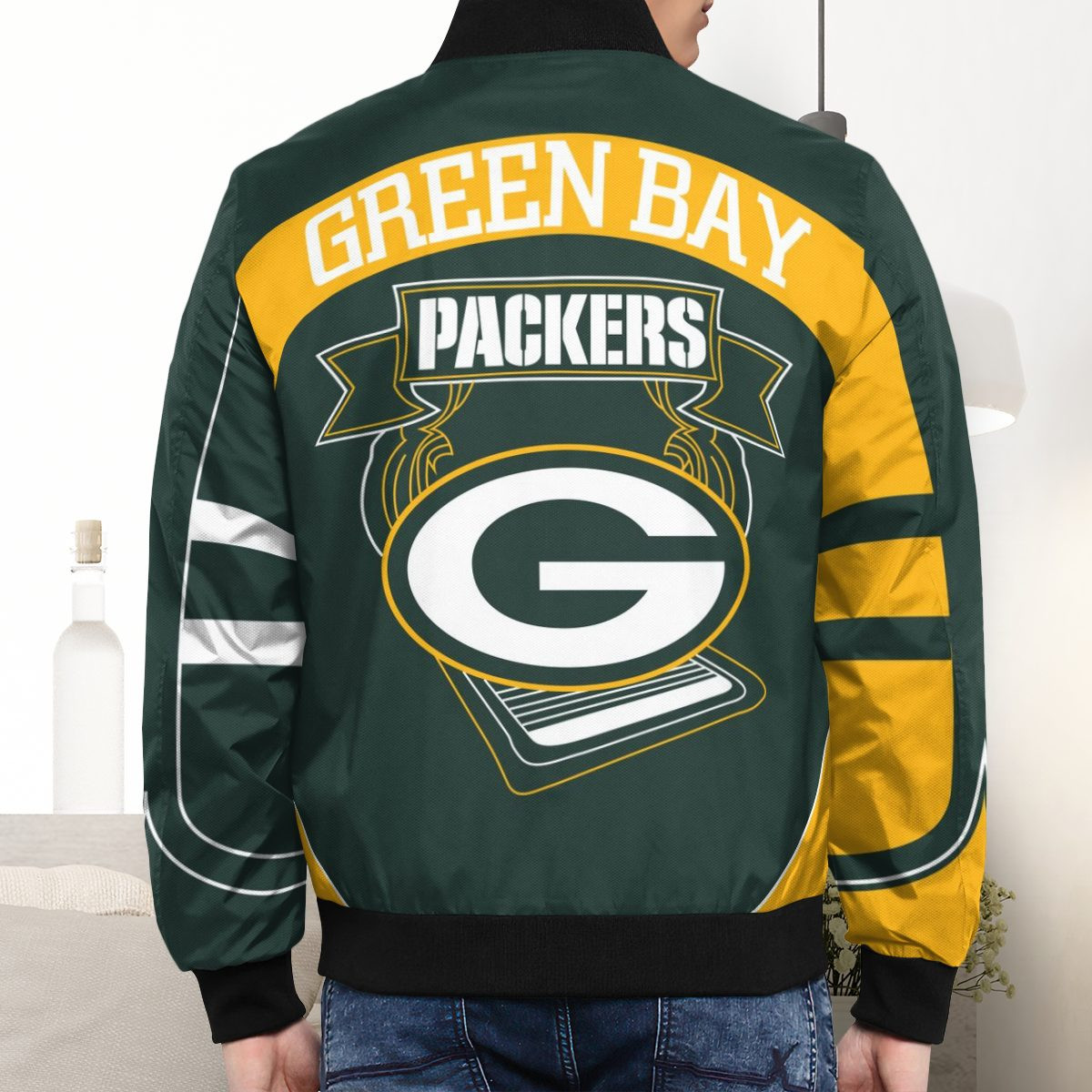 NFL Green Bay Packers Gold Green Bomber Jacket - Bluefink