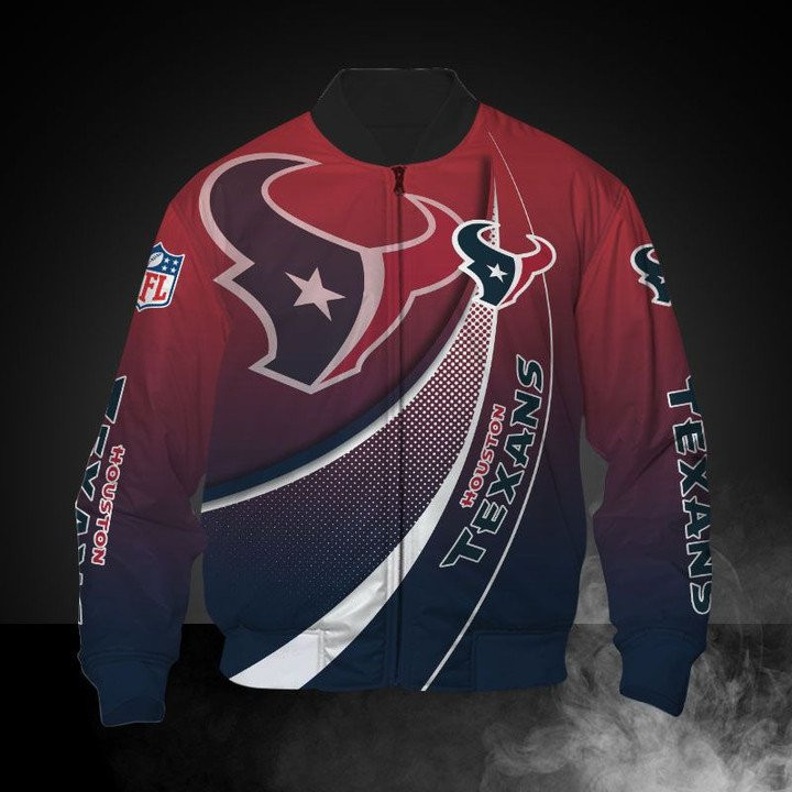 NFL Houston Texans Blue Red Bomber Jacket V3 - Bluefink