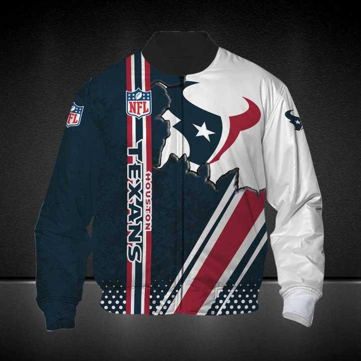 NFL Houston Texans Blue White Bomber Jacket - Bluefink