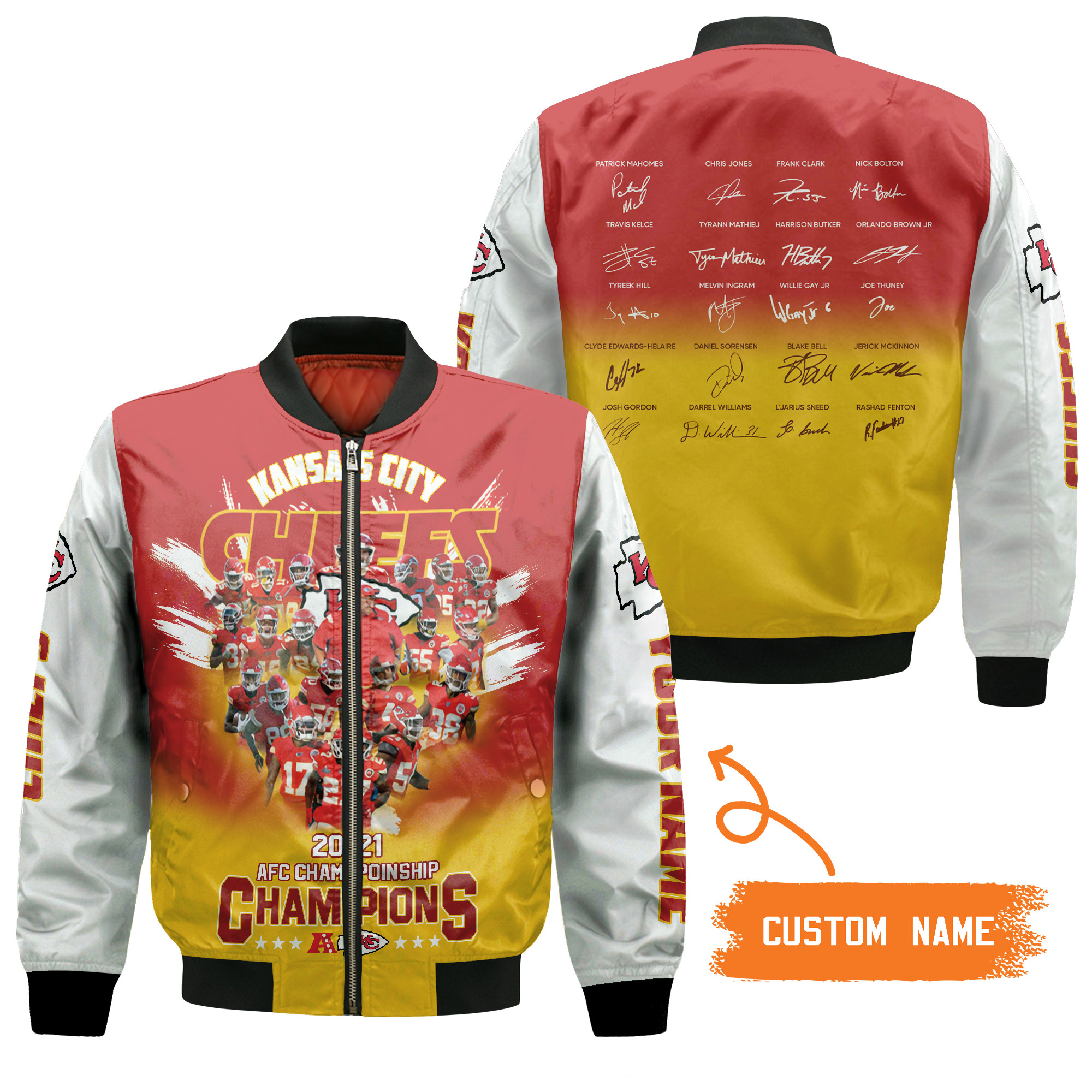 NFL Kansas City Chiefs Custom Name Champions 2021 Bomber Jacket - Bluefink