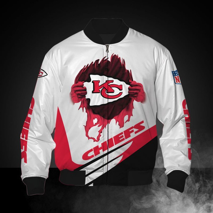 NFL Kansas City Chiefs White Red Bomber Jacket - Bluefink