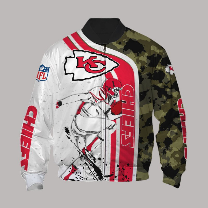 NFL Kansas City Chiefs White Red Camo Bomber Jacket - Bluefink