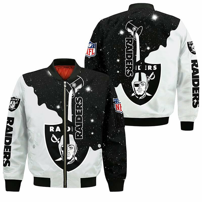 NFL Las Vegas Raiders Silver Black Bomber Jacket - Bluefink