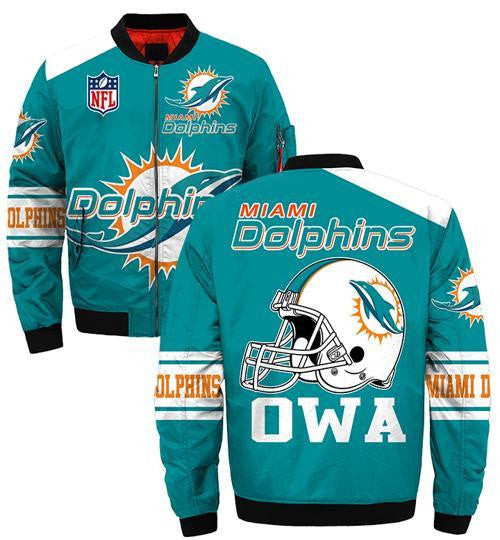 NFL Miami Dolphins Aqua OWA Bomber Jacket - Bluefink