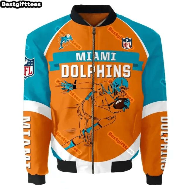 NFL Miami Dolphins Orange Aqua Bomber Jacket - Bluefink