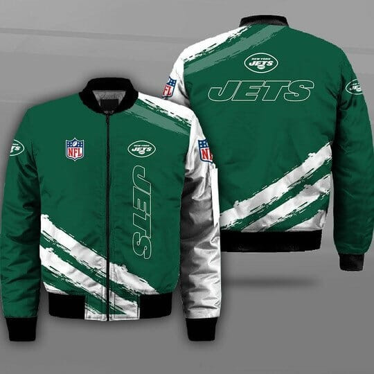 NFL New York Jets Green White Bomber Jacket V3 - Bluefink