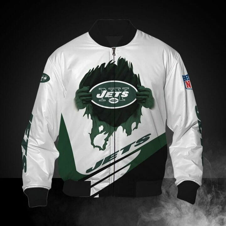 NFL New York Jets White Green Bomber Jacket - Bluefink