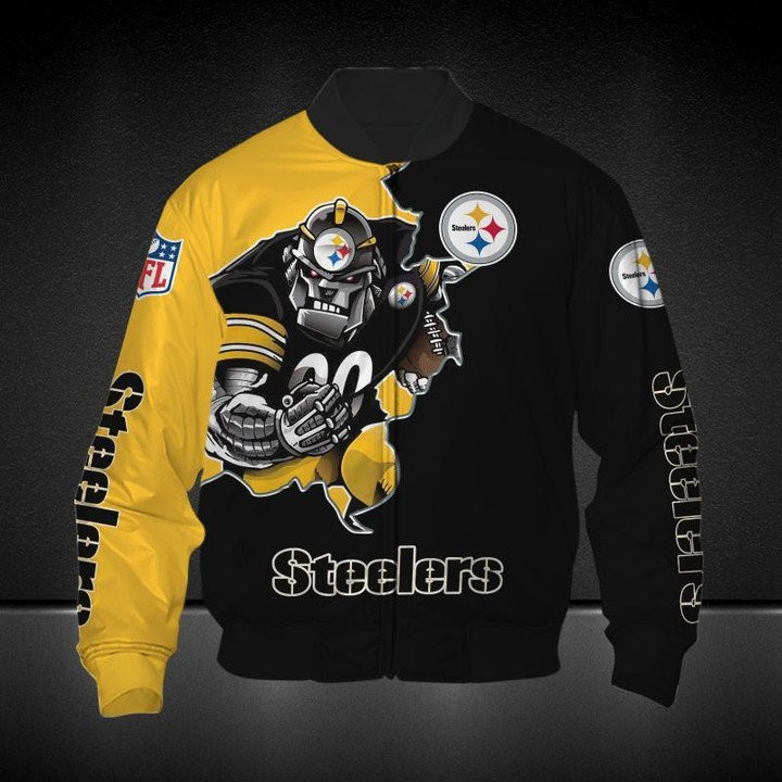NFL Pittsburgh Steelers Black Golden Bomber Jacket V2 - Bluefink