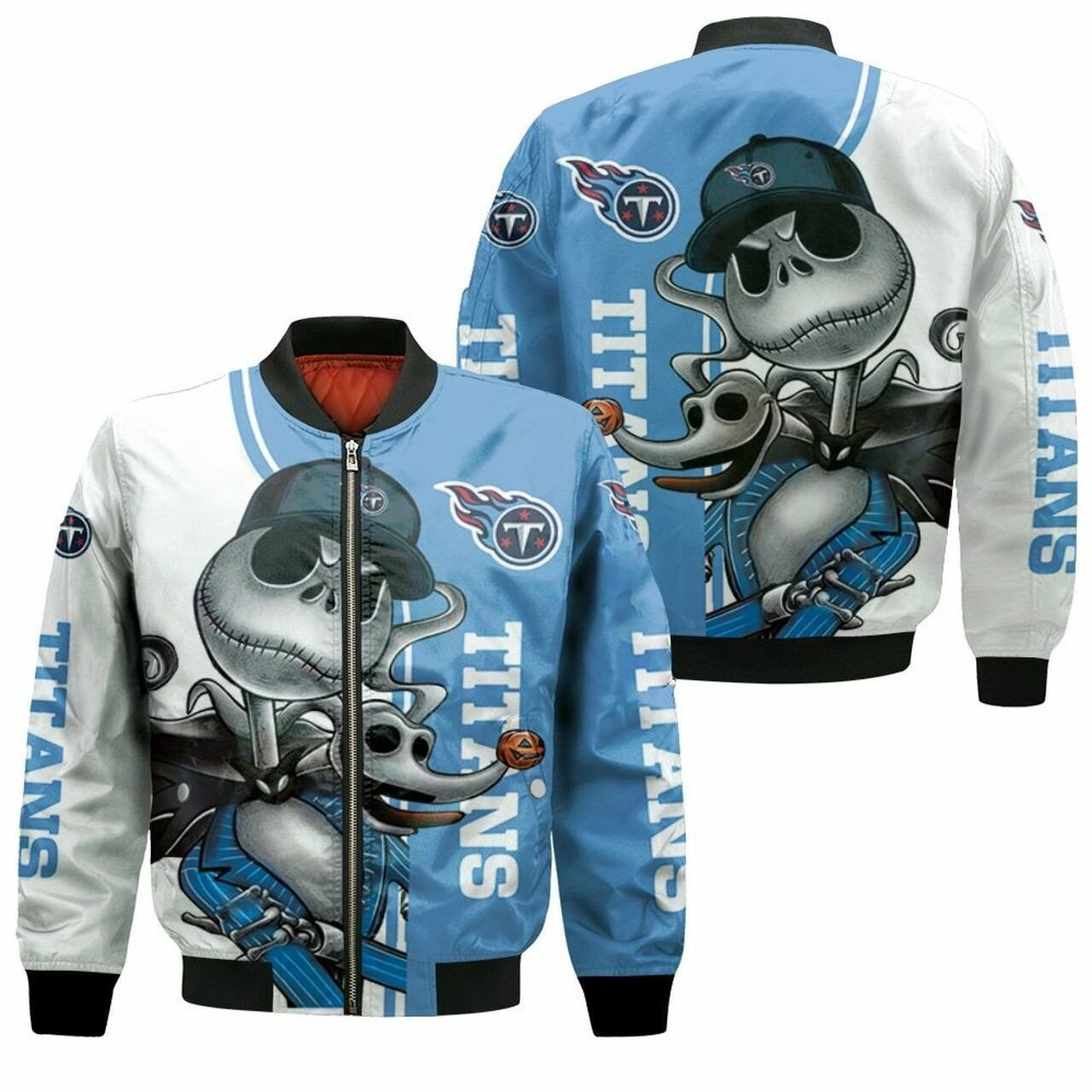 NFL Tennessee Titans Jack Skellington Anh Zero Bomber Jacket - Bluefink