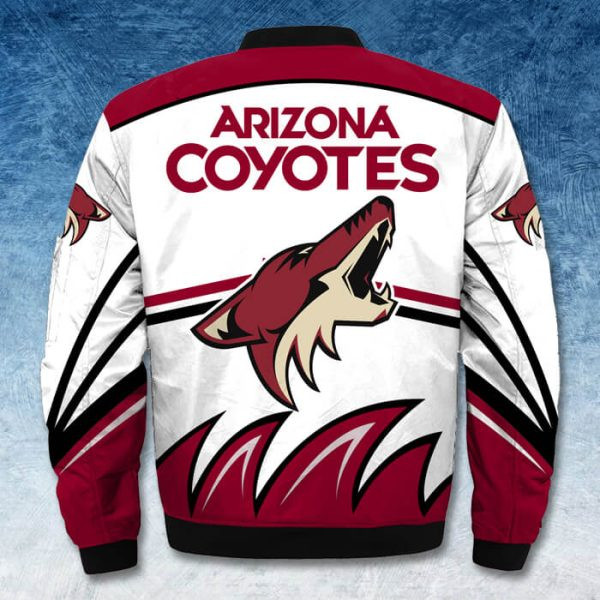 NHL Arizona Coyotes Printful White Bomber Jacket - Bluefink