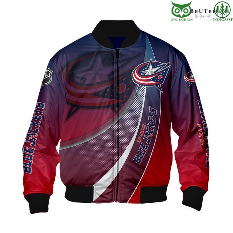 NHL Columbus Blue Jackets Red Blue Curve Concepts Bomber Jacket - Bluefink