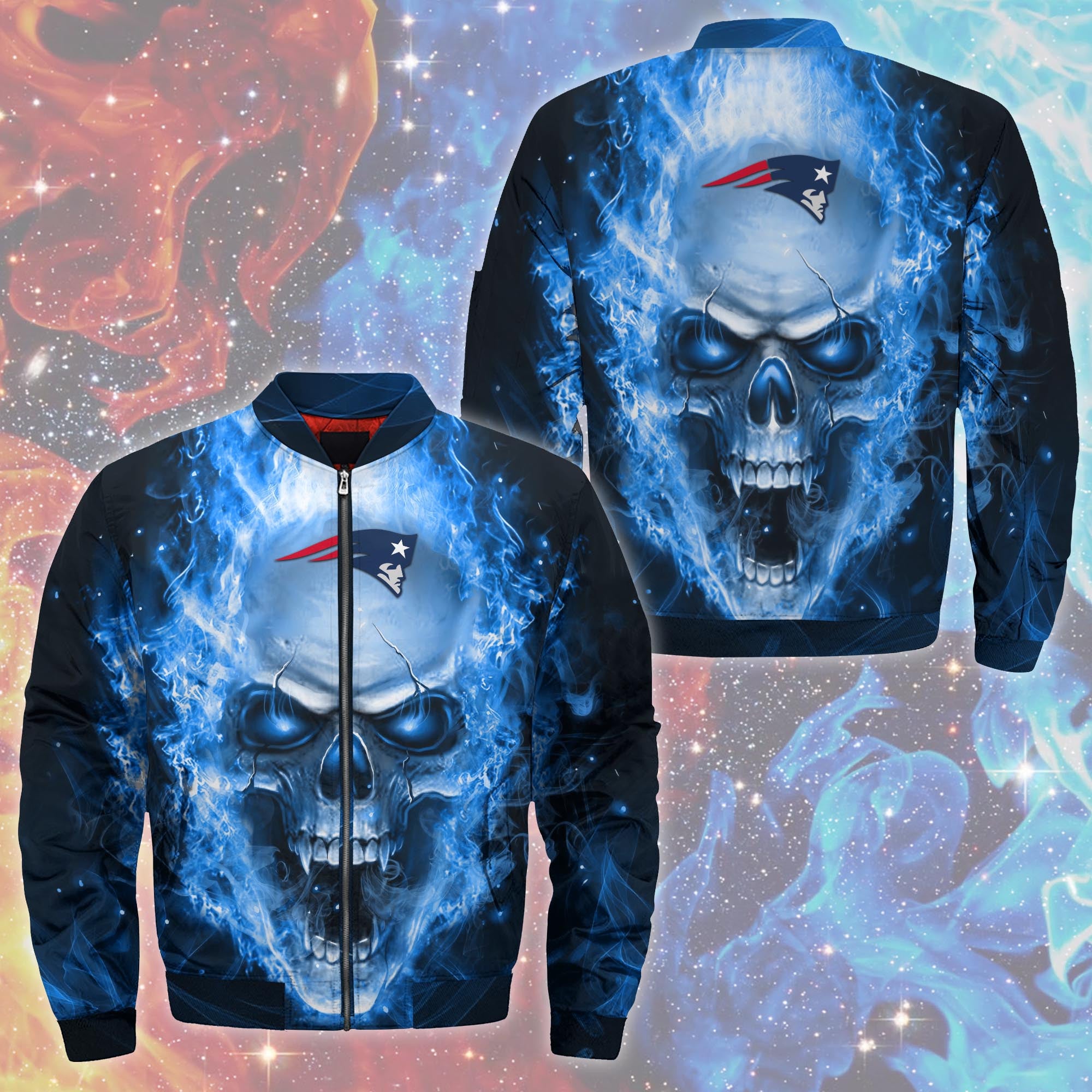 New England Patriots Jacket Mens Skull Graphic - Bluefink