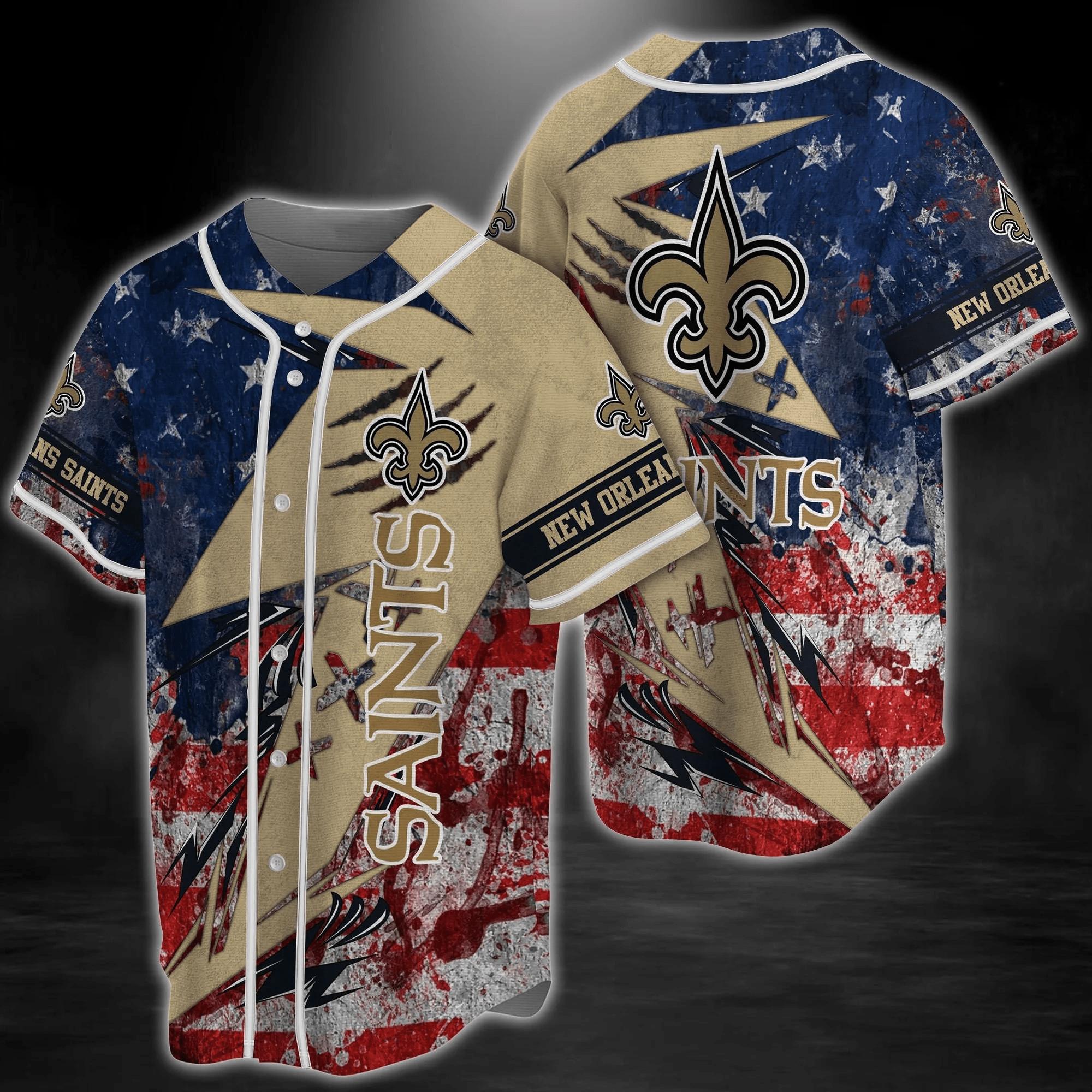 New Orleans Saints NFL Baseball Jersey Shirt America Flag - Bluefink