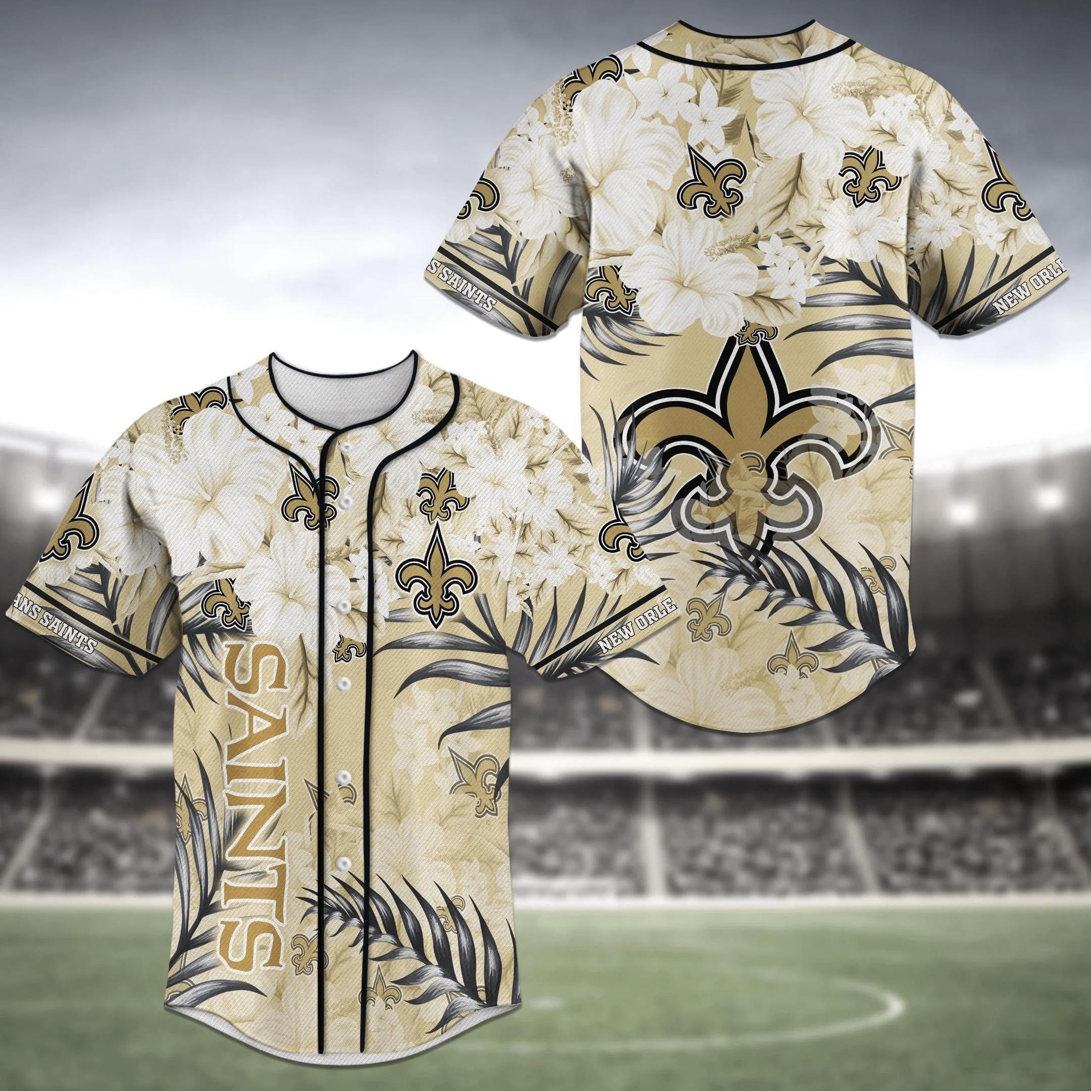 New Orleans Saints NFL Baseball Jersey Shirt Flower - Bluefink