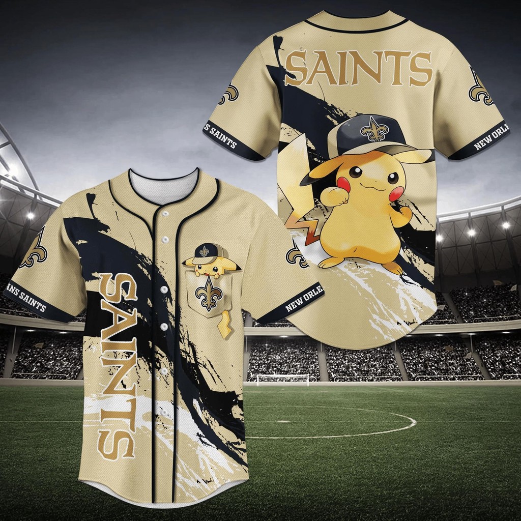New Orleans Saints NFL Baseball Jersey Shirt Pikachu - Bluefink