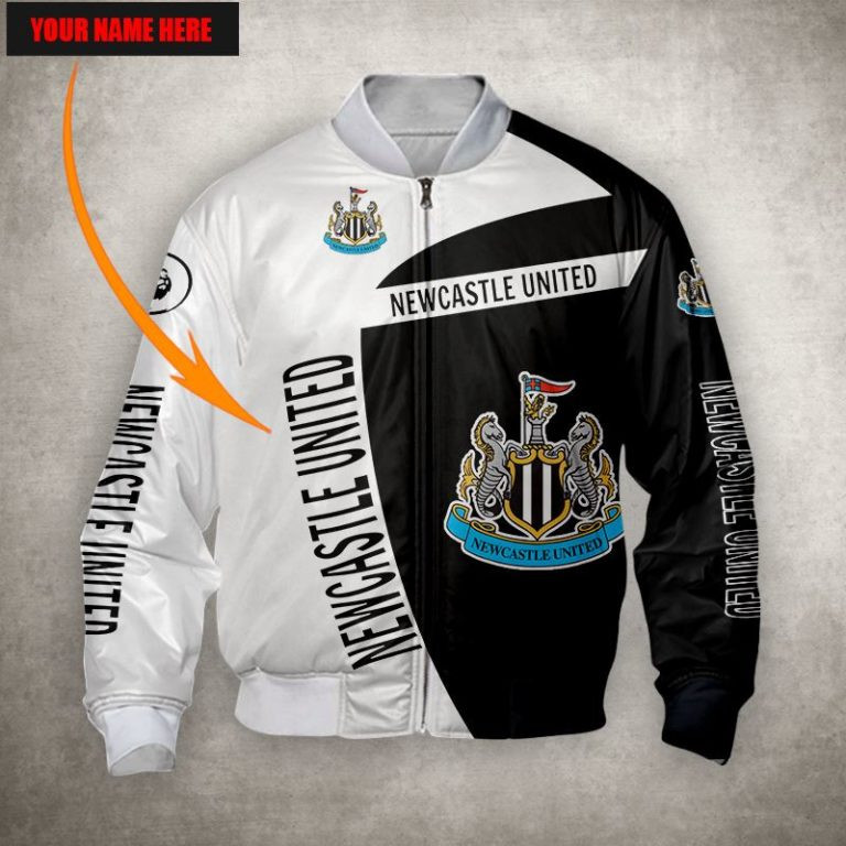 Newcastle United FC Custom Name Black White Bomber Jacket - Bluefink