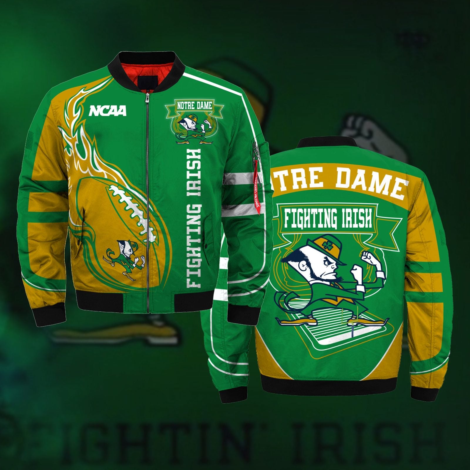 Notre Dame Fighting Irish Jacket 3D Printed Fire Ball - Bluefink
