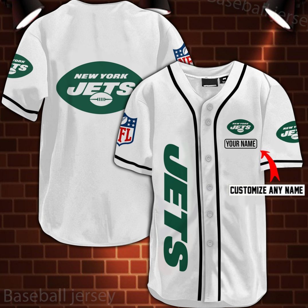 Personalized Nfl New York Jets Logo 3d Baseball Jersey - Bluefink