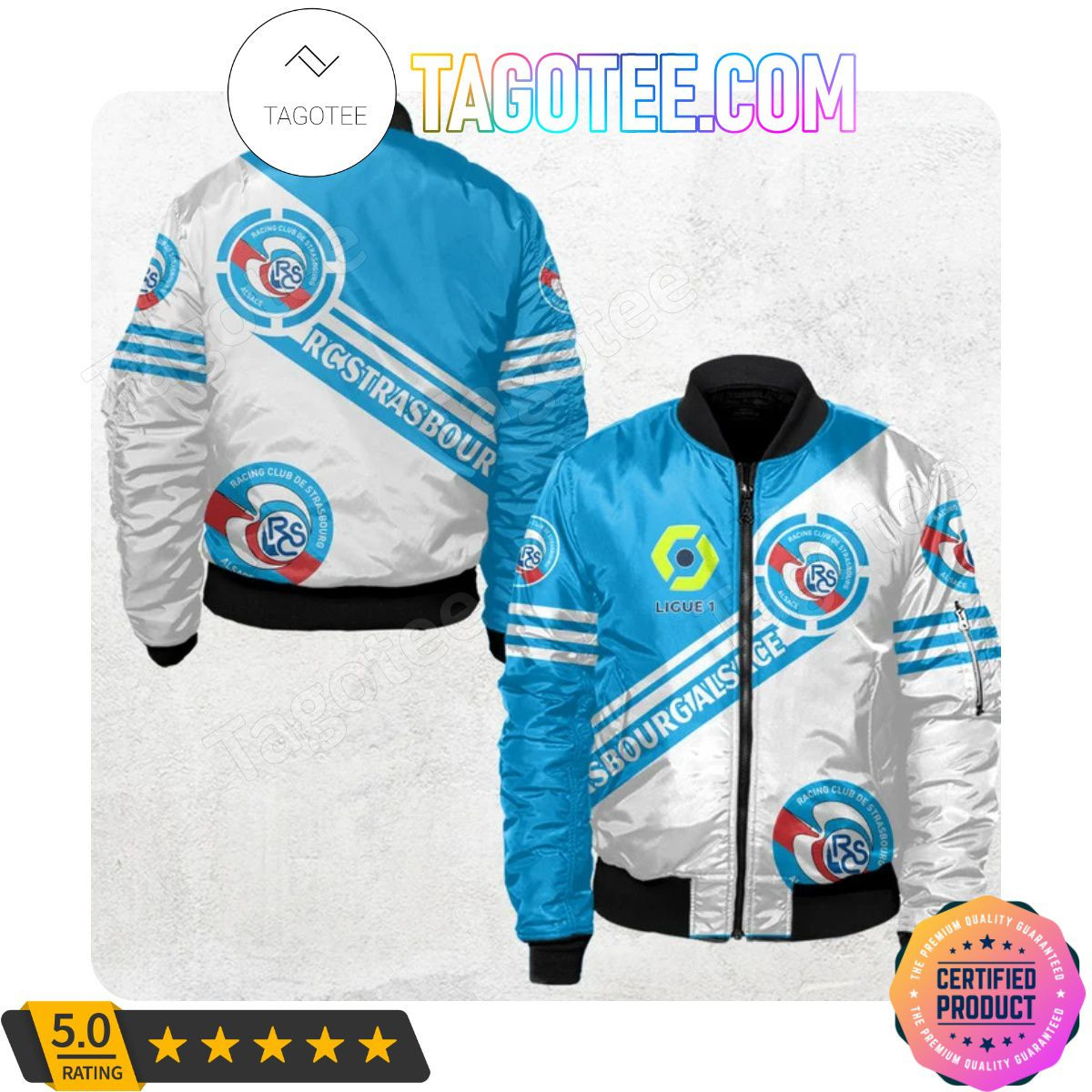 RC Strasbourg Alsace Ligue 1 Bomber Jacket - Bluefink