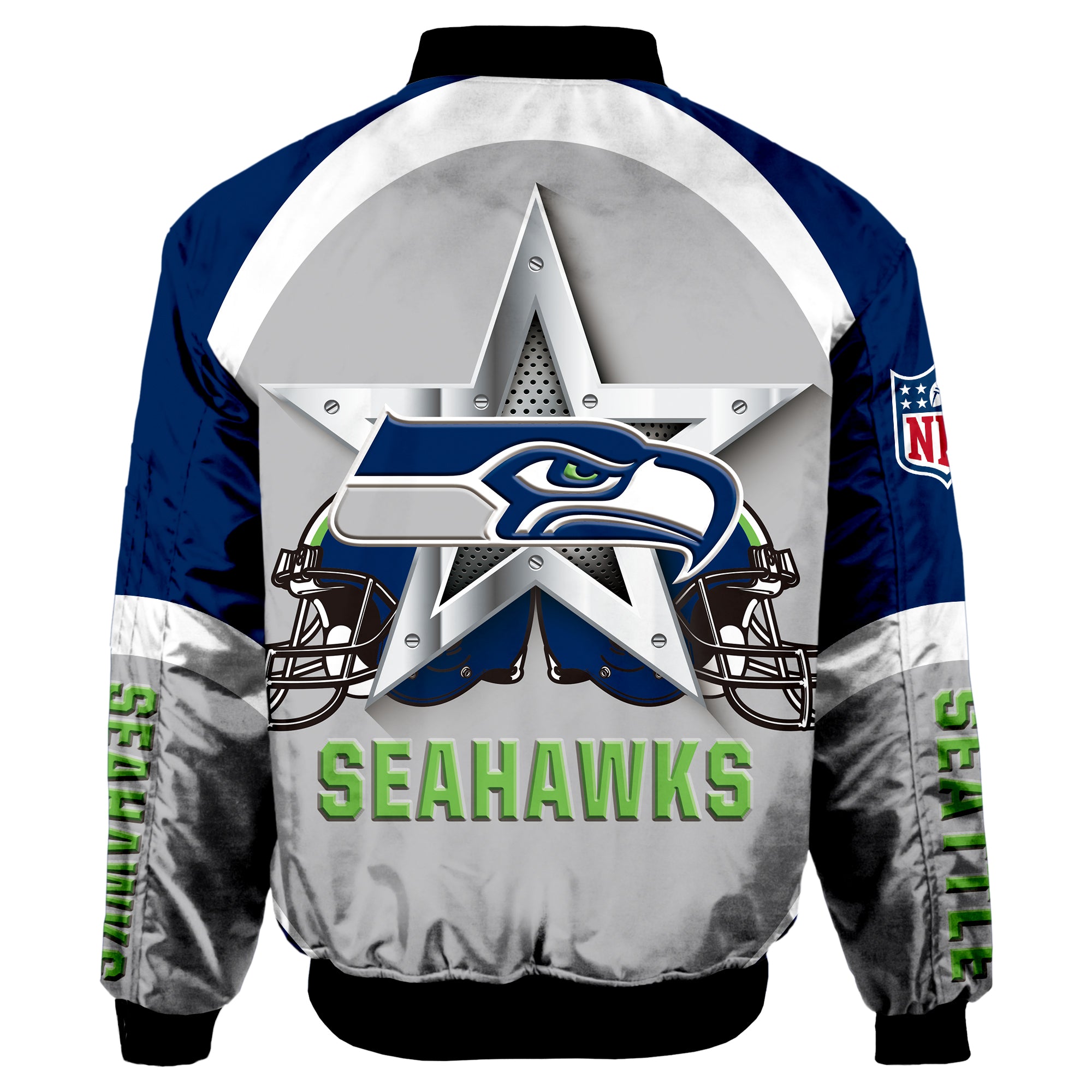 Seattle Seahawks Bomber Jacket Graphic Player Running - Bluefink