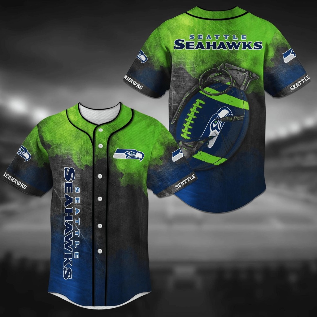 Seattle Seahawks NFL Baseball Jersey Shirt Unique Grenade Design - Bluefink