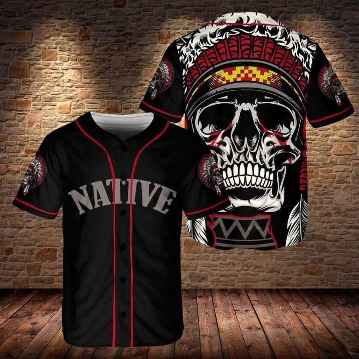 Skull Native Personalized 3d Baseball Jersey - Bluefink