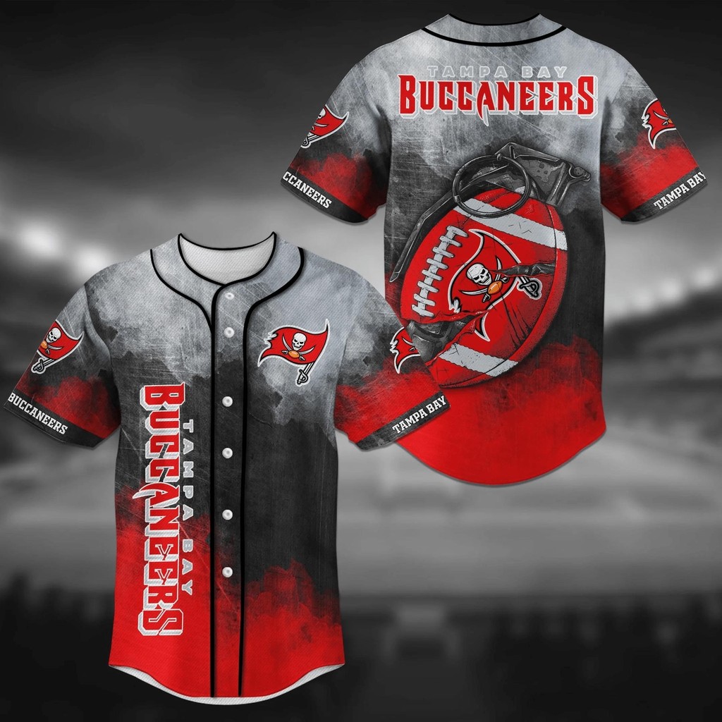 Tampa Bay Buccaneers NFL Baseball Jersey Shirt in Grenade Design - Bluefink