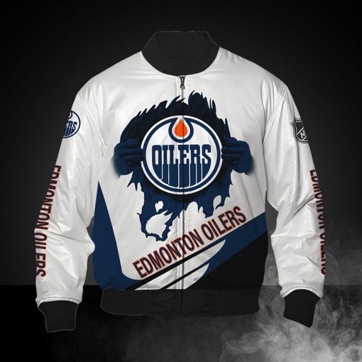 White Edmonton Oilers Jacket Print 3D - Bluefink